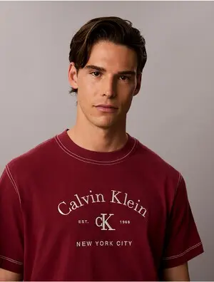 Calvin Klein Varsity Logo Washed Easy Tee - Rhododendron