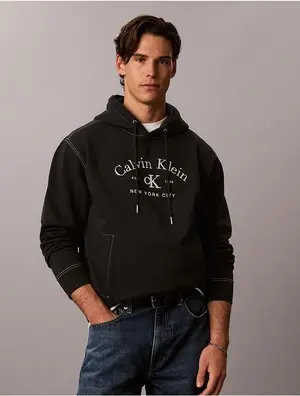 Calvin Klein Stitch Arch Logo Graphic Hoodie - Black