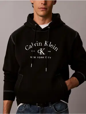 Calvin Klein Stitch Arch Logo Graphic Hoodie - Black