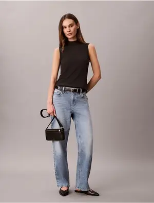 Calvin Klein Signature Logo Strap Zip Phone Crossbody - Black