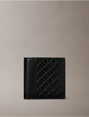 Calvin Klein Allover Emblem Logo Trifold Wallet With Coin Pouch - Black