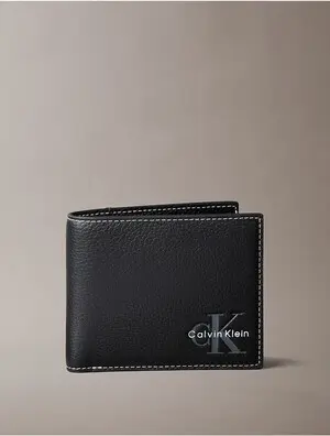Calvin Klein Monologo Bifold Wallet With Coin Pouch - Black