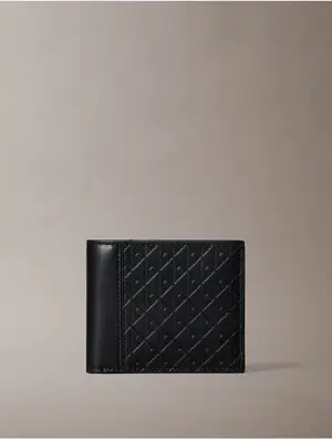Calvin Klein Allover Emblem Logo Bifold Wallet With Coin Pouch - Black