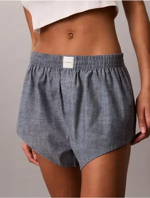 Calvin Klein Chambray Sleep Shorts With Curved Hem