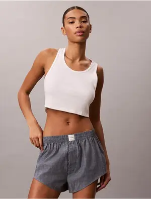 Calvin Klein Chambray Sleep Shorts With Curved Hem