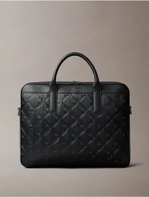 Calvin Klein Debossed Allover Emblem Logo Commuter Bag - Black