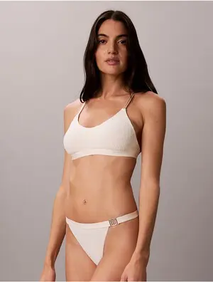 Calvin Klein Embossed Emblem Lightly Lined Bralette - Ivory