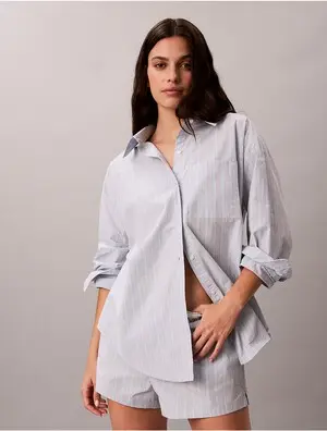 Calvin Klein Cotton Poplin Relaxed Button-down Sleep Shirt - Bespoke Stripe