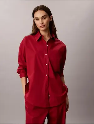 Calvin Klein Cotton Poplin Relaxed Button-down Sleep Shirt - Rio Red