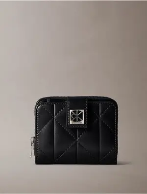 Calvin Klein Quilted Emblem Flap Zip Wallet - Black