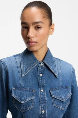 BOSS Slim-fit Denim Blouse With Flared Sleeves
