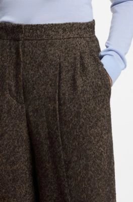 BOSS Womenswear Wide-leg Herringbone Pants In Wool Blend