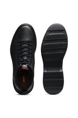 Hugo Grained Leather Lace-up Boots With Embossed Logo