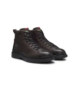 Hugo Grained Leather Lace-up Boots With Embossed Logo - Dark Brown
