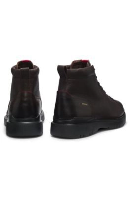 Hugo Grained Leather Lace-up Boots With Embossed Logo