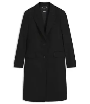 BOSS Single-breasted Formal Wool Coat - Black