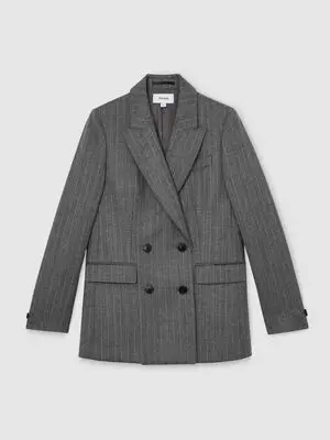 REISS Astrid Petite Wool Double-breasted Pinstripe Blazer