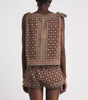 DÔEN Organic Cotton Amalia Top With Foulard De La Mer Print - Brown