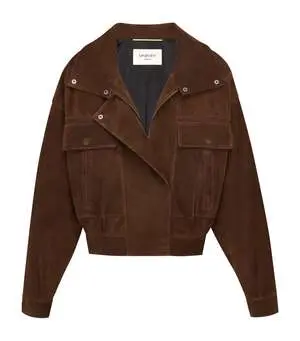 Saint Laurent Suede Funnel Neck Bomber Jacket