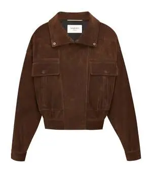 Saint Laurent Suede Funnel Neck Bomber Jacket