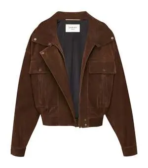 Saint Laurent Suede Funnel Neck Bomber Jacket