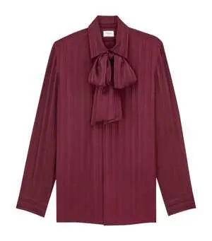 Saint Laurent Silk Striped Pussybow Blouse