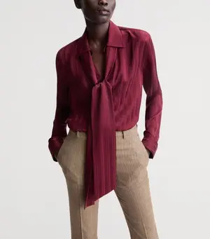 Saint Laurent Silk Striped Pussybow Blouse