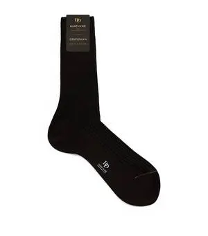 DORE DORE Mercerised Cotton Ribbed Gentleman Socks - Brown