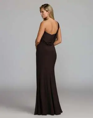 Mac Duggal Brown One Shoulder Embellished Jersey Gown