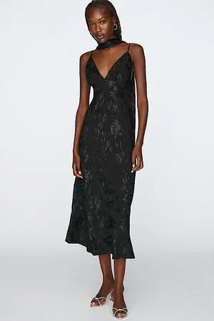 Maeve Clara Scarf-neck Jacquard Midi Dress - Black