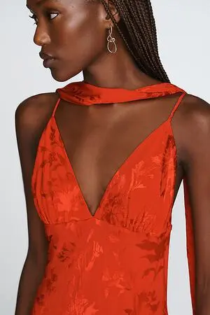 Maeve Clara Scarf-neck Jacquard Midi Dress - Red