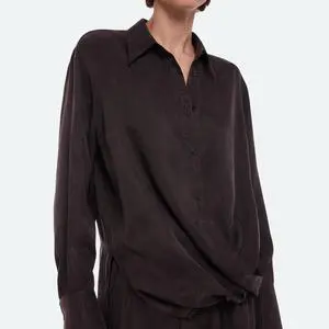Helmut Lang Fluid Drape Microsueded Tencel Shirt - Truffle