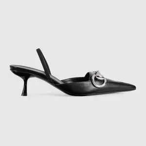 Gucci Leather Horsebit Slingback Pumps - Black