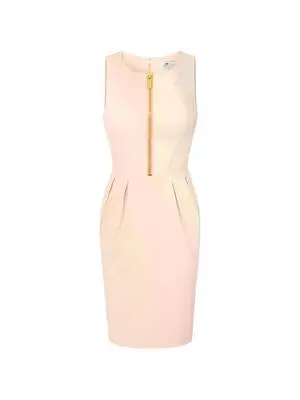 Elisabetta Franchi Sleeveless Technical Fabric Midi Dress With Zip Detail - Pink