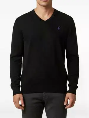 Polo Ralph Lauren Embroidered Logo V-neck Sweater - Black