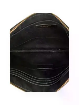 Saint Laurent Croc Embossed Leather Monogram Zipped Tablet Holder Clutch Bag