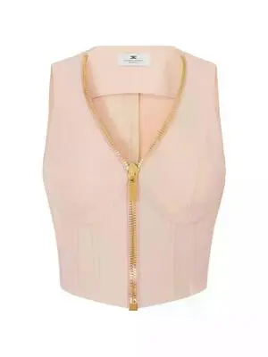 Elisabetta Franchi Sleeveless Technical Fabric Top With Zip Closure - Pink