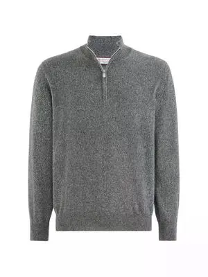 Brunello Cucinelli Mouliné Cashmere Sweater With Half Zip - Grey