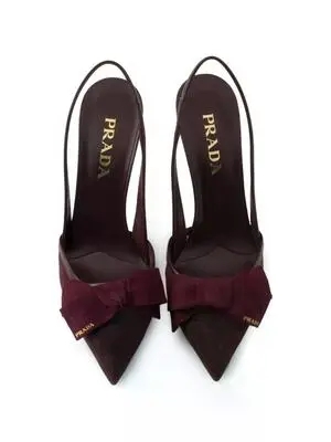 Prada Mesh Fabric Slingback Pumps With Bow Detailing