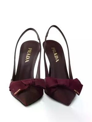 Prada Mesh Fabric Slingback Pumps With Bow Detailing