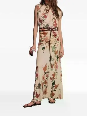 Johanna Ortiz Hibiscus Compass Ruched Maxi Dress