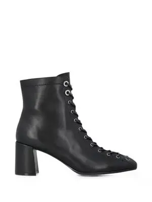 Pinko Lace-up Leather Ankle Boots With Crystal Embellished Eyelets