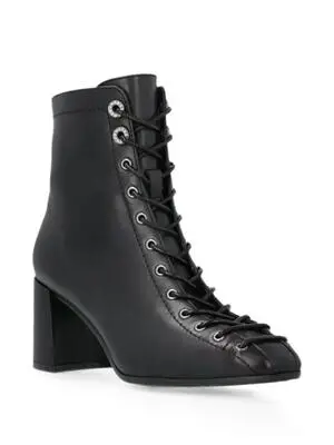 Pinko Lace-up Leather Ankle Boots With Crystal Embellished Eyelets