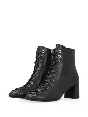 Pinko Lace-up Leather Ankle Boots With Crystal Embellished Eyelets