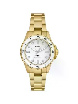 Fossil Dive Watch With Crystal Embellished Indices - White