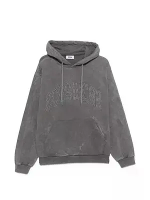 Gcds Stud-embellished Washed-effect Hoodie - Grey