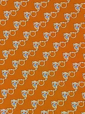 FERRAGAMO Gancini Owl Print Neck Tie - Orange