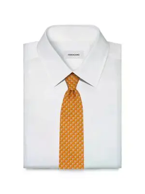 FERRAGAMO Gancini Owl Print Neck Tie - Orange