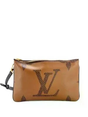 LOUIS VUITTON Double Zip Pochette Reverse Monogram Giant Clutch Bag - Brown