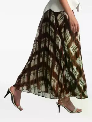 Cara Cara Pleated Plaid Maxi Skirt - Brown